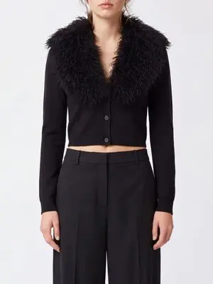 TWINSET Cropped Cardigan With Fur Collar - Black