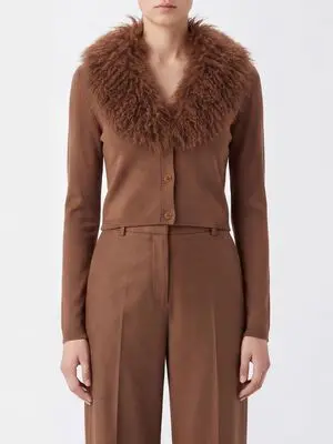 TWINSET Cropped Cardigan With Fur Collar - Brown