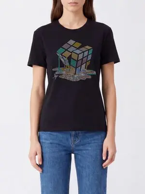 Liu Jo Slim Cotton T-shirt With Embroidery And Rhinestone Applications - Black