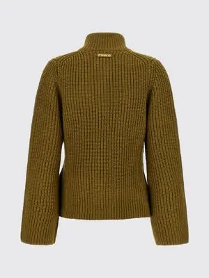 Pinko Ribbed Knit Mock Neck Sweater With Pocket Details - Green