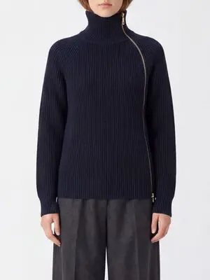 Liu Jo Ribbed Wool Blend Turtleneck Jumper With Off-centre Zip - Blue