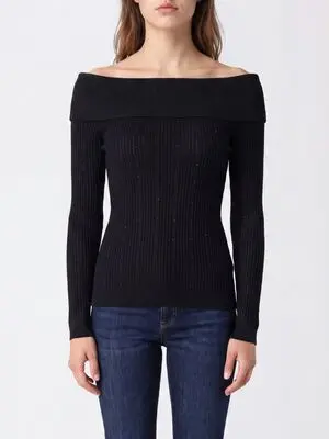 Liu Jo Slim Ribbed Virgin Wool Jumper With Boat Neck - Black