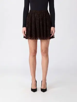TWINSET A-line Lace Mini Skirt With Sequins And An Elasticated High Waist - Brown