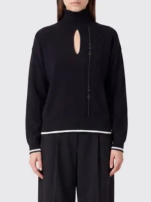 Liu Jo Viscose Cut-out Turtleneck Jumper With Rhinestone Logo - Black