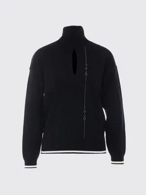 Liu Jo Viscose Cut-out Turtleneck Jumper With Rhinestone Logo