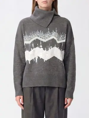 Liu Jo Wool Blend Turtleneck Jumper With Zig-zag Pattern And Sequins - Grey