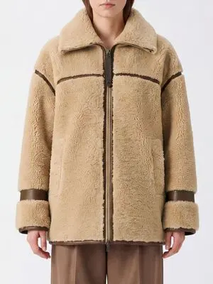 Pinko Oversized Shearling Jacket With Leather Trim