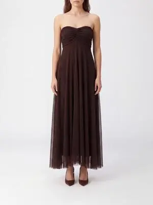 TWINSET Strapless Ruched Tulle Gown - Brown