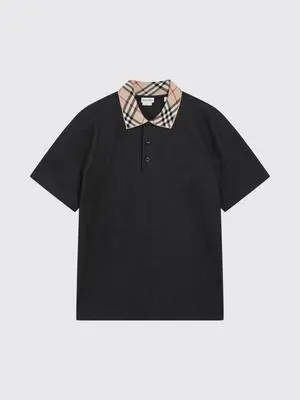 Burberry Cotton Polo Shirt With Check Collar And Ekd Logo Embroidery