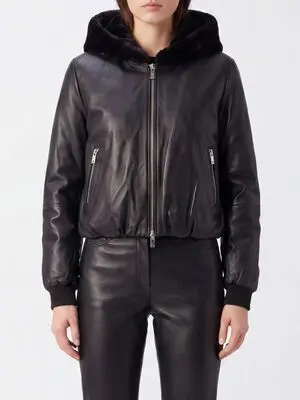 Moose Knuckles Leather Bomber Jacket With Fur-trimmed Hood
