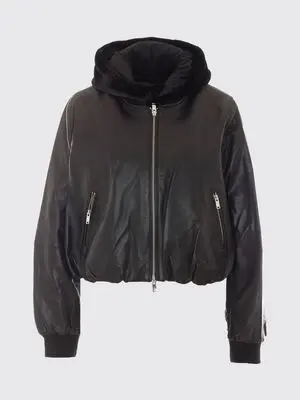 Moose Knuckles Leather Bomber Jacket With Fur-trimmed Hood