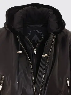 Moose Knuckles Leather Bomber Jacket With Fur-trimmed Hood