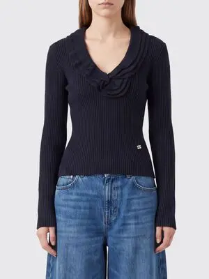 GANNI Ribbed Knit Sweater With Ruffle Neck