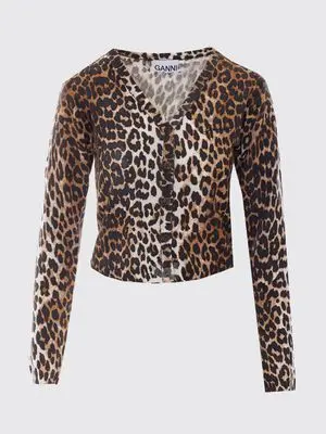 GANNI Leopard Print V-neck Cardigan
