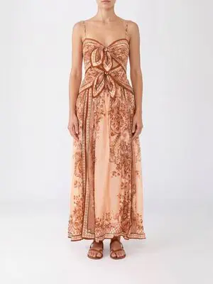 Zimmermann Aster Paisley-print Sweetheart Neckline Silk Midi Dress - Pink