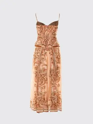 Zimmermann Aster Paisley-print Sweetheart Neckline Silk Midi Dress - Pink