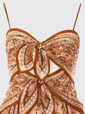 Zimmermann Aster Paisley-print Sweetheart Neckline Silk Midi Dress - Pink