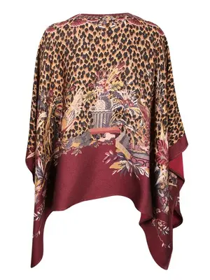 Etro Leopard-print Floral-pattern Poncho - Brown