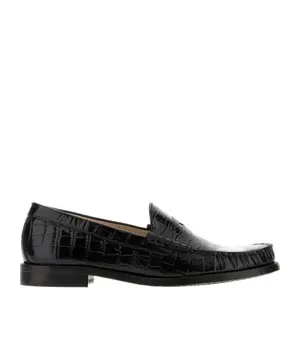 STUART WEITZMAN Croc Effect Flat Loafers