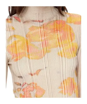 DIESEL® Ribbed Wool Turtleneck Top With Floral-print