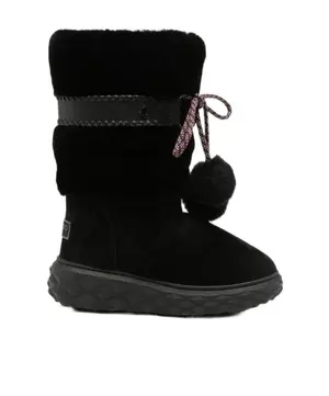 JIMMY CHOO Round Toe Ankle Boots With Pom-pom Detail - Black