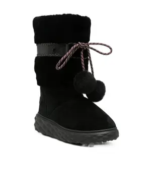 JIMMY CHOO Round Toe Ankle Boots With Pom-pom Detail - Black