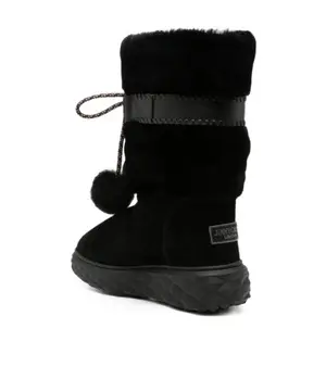 JIMMY CHOO Round Toe Ankle Boots With Pom-pom Detail - Black
