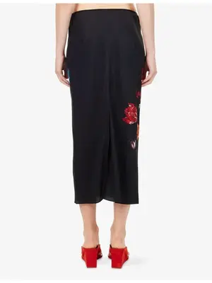 Dries Van Noten Floral Print Satin Midi Skirt