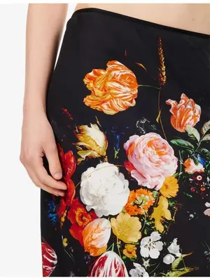 Dries Van Noten Floral Print Satin Midi Skirt