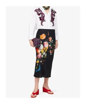 Dries Van Noten Floral Print Satin Midi Skirt