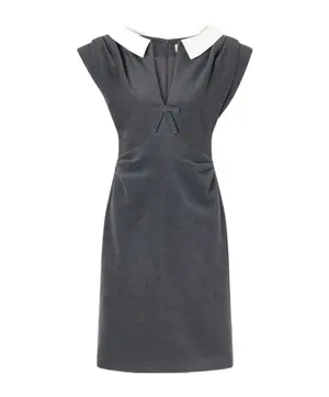 SHUSHU/TONG V-neck Wool-blend Dress With White Collar