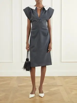 SHUSHU/TONG V-neck Wool-blend Dress With White Collar