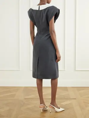 SHUSHU/TONG V-neck Wool-blend Dress With White Collar