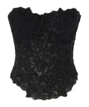 Ermanno Scervino Rebrode Lace Bustier With Tone-on-tone Crystals And V-shaped Hem