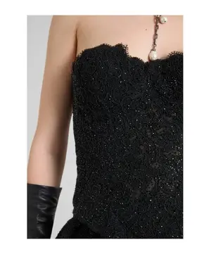Ermanno Scervino Rebrode Lace Bustier With Tone-on-tone Crystals And V-shaped Hem