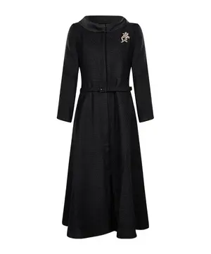 Roland Mouret Boucle Coat With Floral Brooch