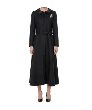 Roland Mouret Boucle Coat With Floral Brooch