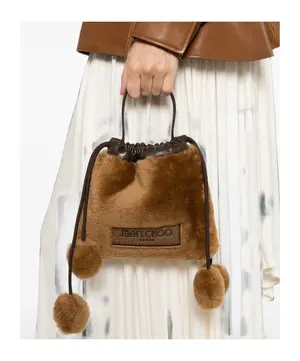 JIMMY CHOO Fur Top Handle Bag With Drawstring Closure