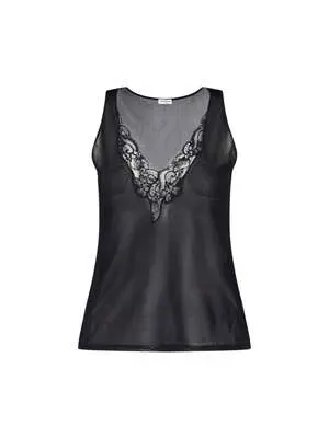 Balmain Lace Trim Sheer Tank Top