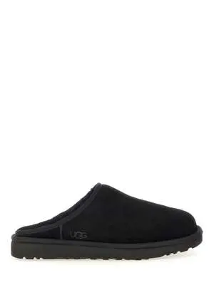 UGG Plush Shearling Lined Suede Slippers - Black