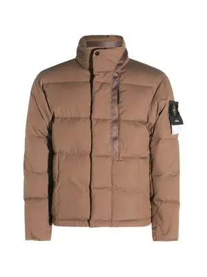 Stone Island Zip And Button Front Utility Jacket With Side And Internal Pockets - Marrone