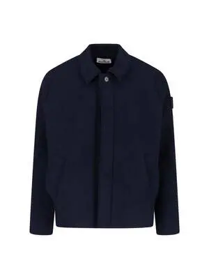Stone Island Virgin Wool Jacket With Classic Collar And Button Closure