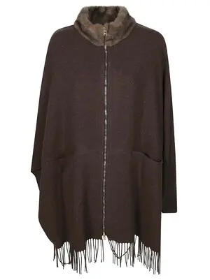 Herno Zip-up Fur-trimmed Cape Coat