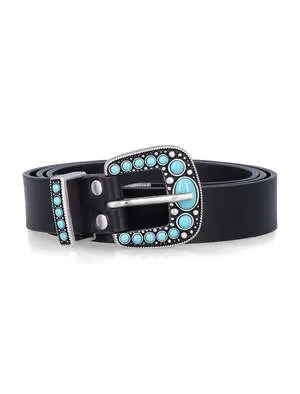 FORTELA Western-style Leather Belt With Embellished Buckle - Nero