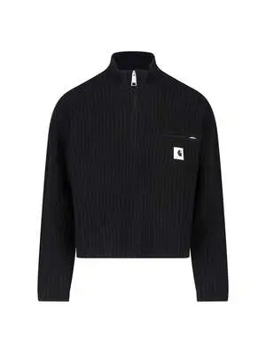 Carhartt Work In Progress Ribbed Knit Mock Neck Half-zip Sweater With Chest Pocket - Black