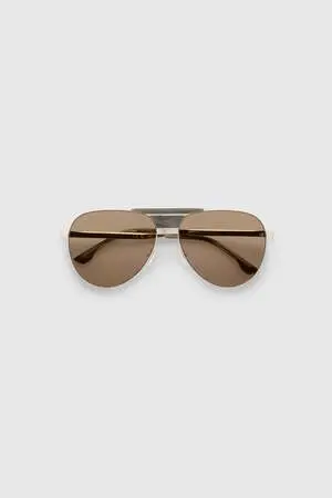 Victoria Beckham Oversized Metal And Acetate Pilot Frame Sunglasses - Gold Khaki