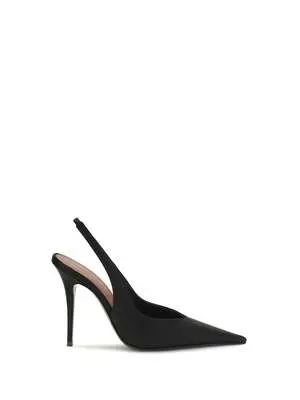 Amina Muaddi Anok Satin Slingback Pumps - Black