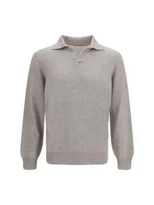 Brunello Cucinelli Mouliné Cashmere Knit Polo - Gray