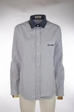 Miu Miu Striped Shirt With Pocket Detail