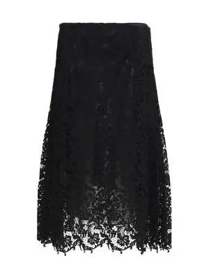 Fendi Flared Midi Skirt In Macramé Lace - Black